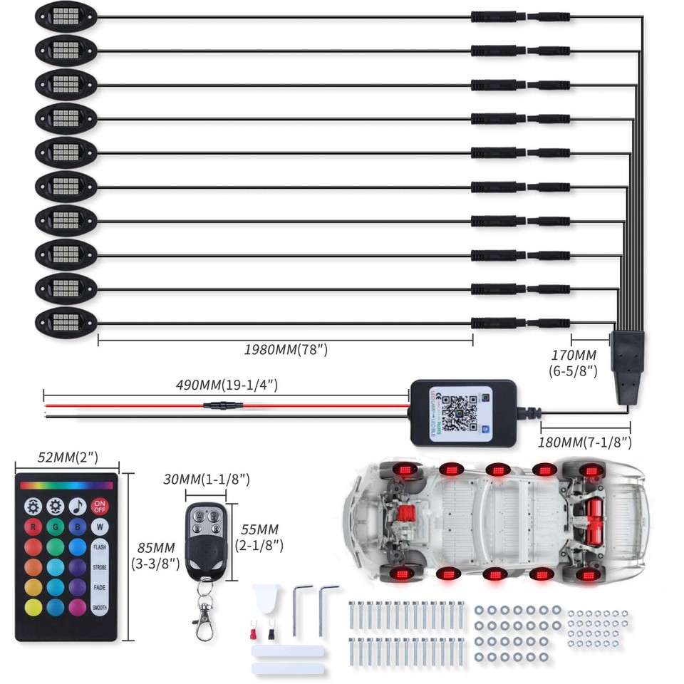 2X3ft RGB Spiral LED Whip Lights +10 Pods Rock Lights For ATV RZR Can ...