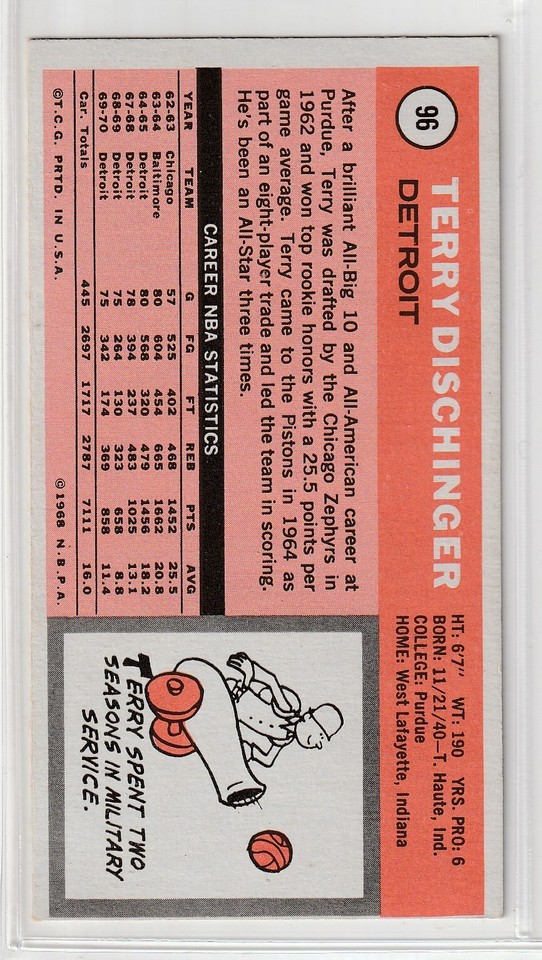1970-71 Topps NBA Basketball #96 Terry Dischinger Detroit Pistons | eBay