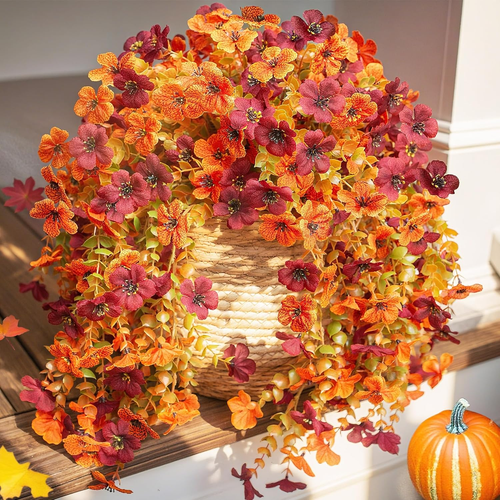Artificial Autumn Flowers for Outdoors Fall Light Orange & Brown Daisy ...