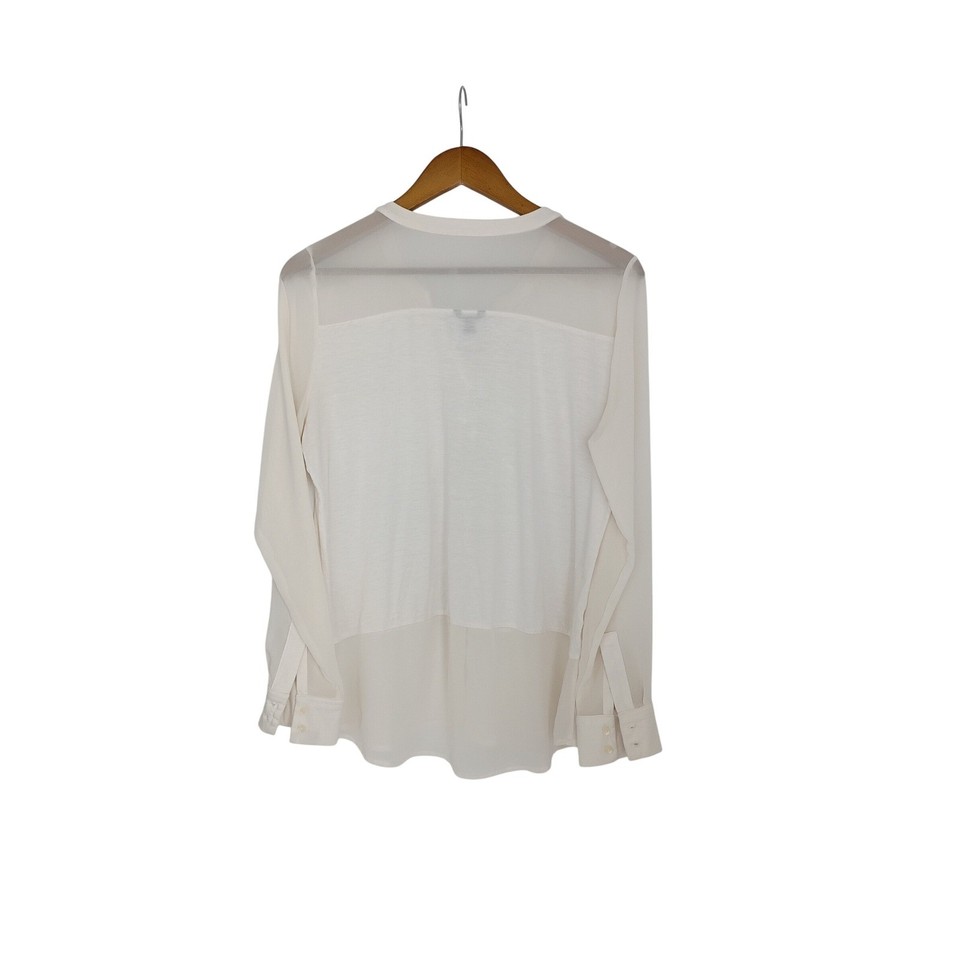 Ann Taylor White Sheer Panel Button Front Blouse Top Size M | eBay UK
