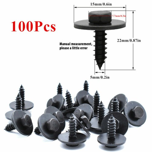 100x Metal Car Screw Body Fender Bumper Retainer Clips Kit 7.7mm Hex ...
