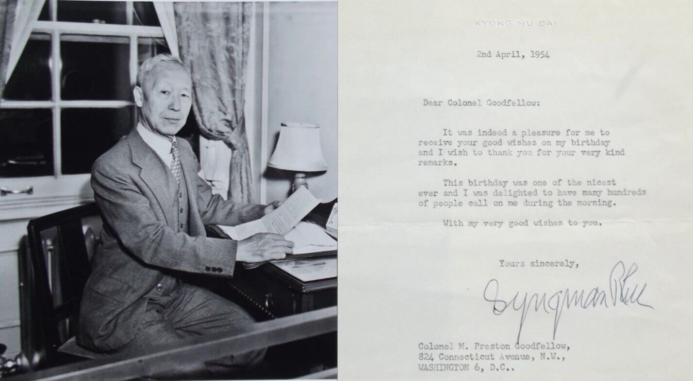 Syngman Rhee 1st President of South Korea 1948 - 1960 Autograph Letter ...