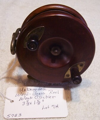 5723 BEAUTIFUL WOOD BRASS FISHING REEL SEE REEL TAG LOT 7H NICE | eBay