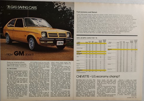 1975 Magazine Photo Article GM Gas Saving Cars Brand Chevrolet Chevette ...