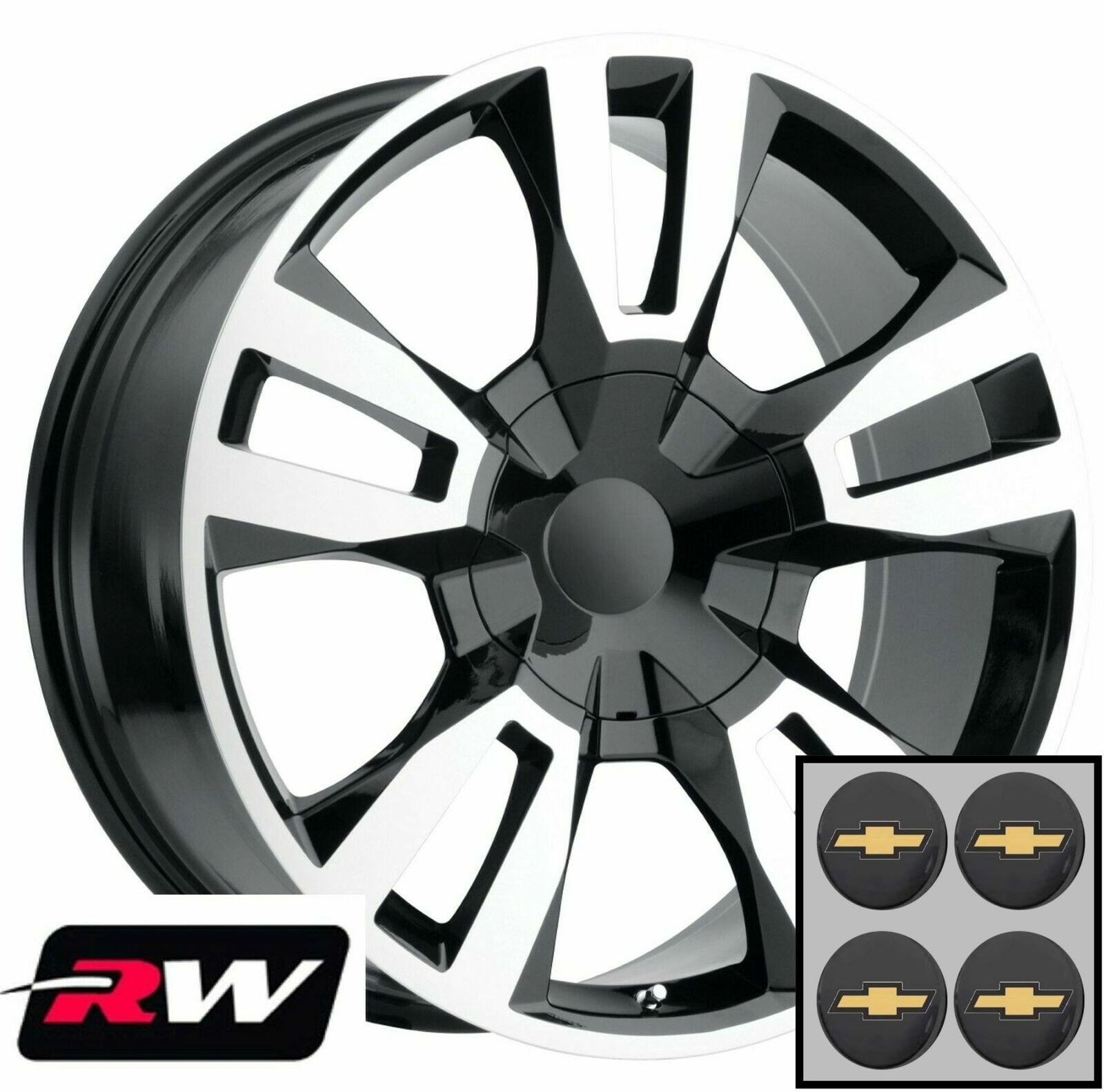 20" inch 20 x9" Wheels for Chevy Tahoe Black Machined RST Edition Rims ...
