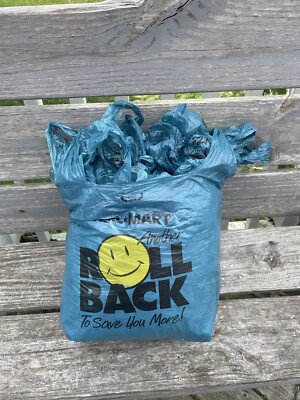 50 Blue Plastic Walmart Shopping Store Bag Smiley Face ROLL BACK 2000 ...