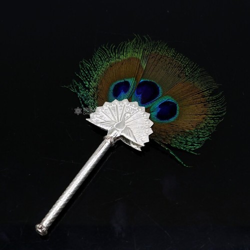 handmade Mor chhadi, with peacock feather silver pankhi silver mor ...