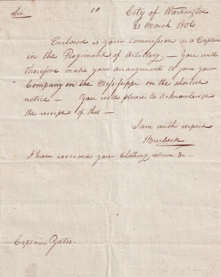 General Henry Burbeck letter d/l Washington 1806 to Captain William ...