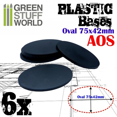 6x Plastic Oval Pill 75x42mm Black - Thickness 3mm Basing Wargames ...