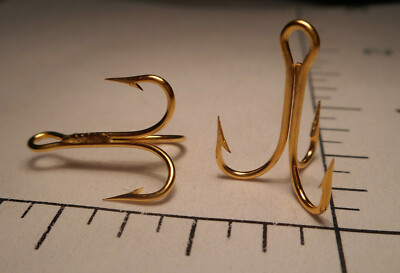 36 MUSTAD #8 TREBLE HOOK OPEN RING AND SHANK GOLDPLATED X STRONG NORWAY ...