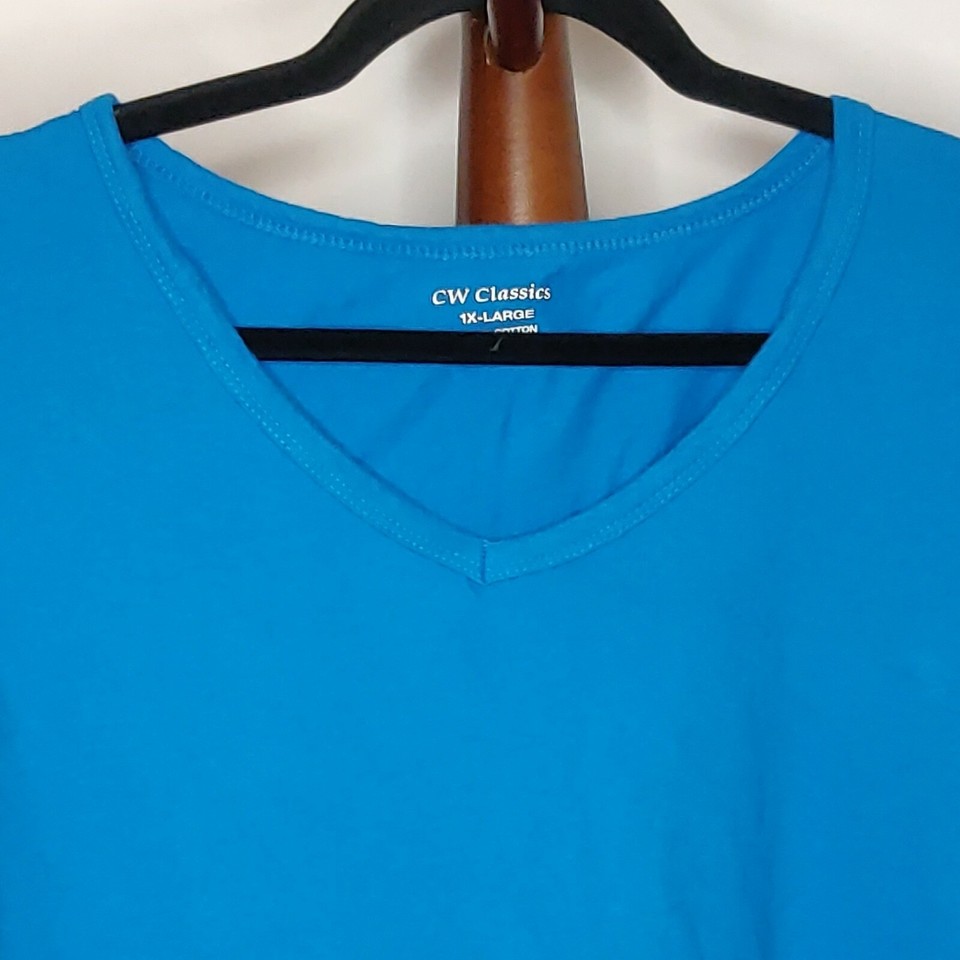 CW Classics women's size 1X t-shirt blue "Beach" theme v-neck short ...