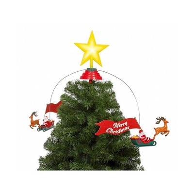 Rotating Santa, Reindeer & Sleigh Christmas Sign Tree Topper 31cm LED ...