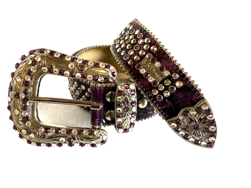 BB SIMON BELT CRYSTAL Purple Bling Cowgirl Couture Western Studded L | eBay