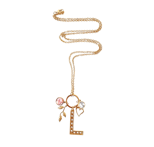 Pretty Letter L Initial Rhinestone Pendant Necklace w/ Extra Charms ...