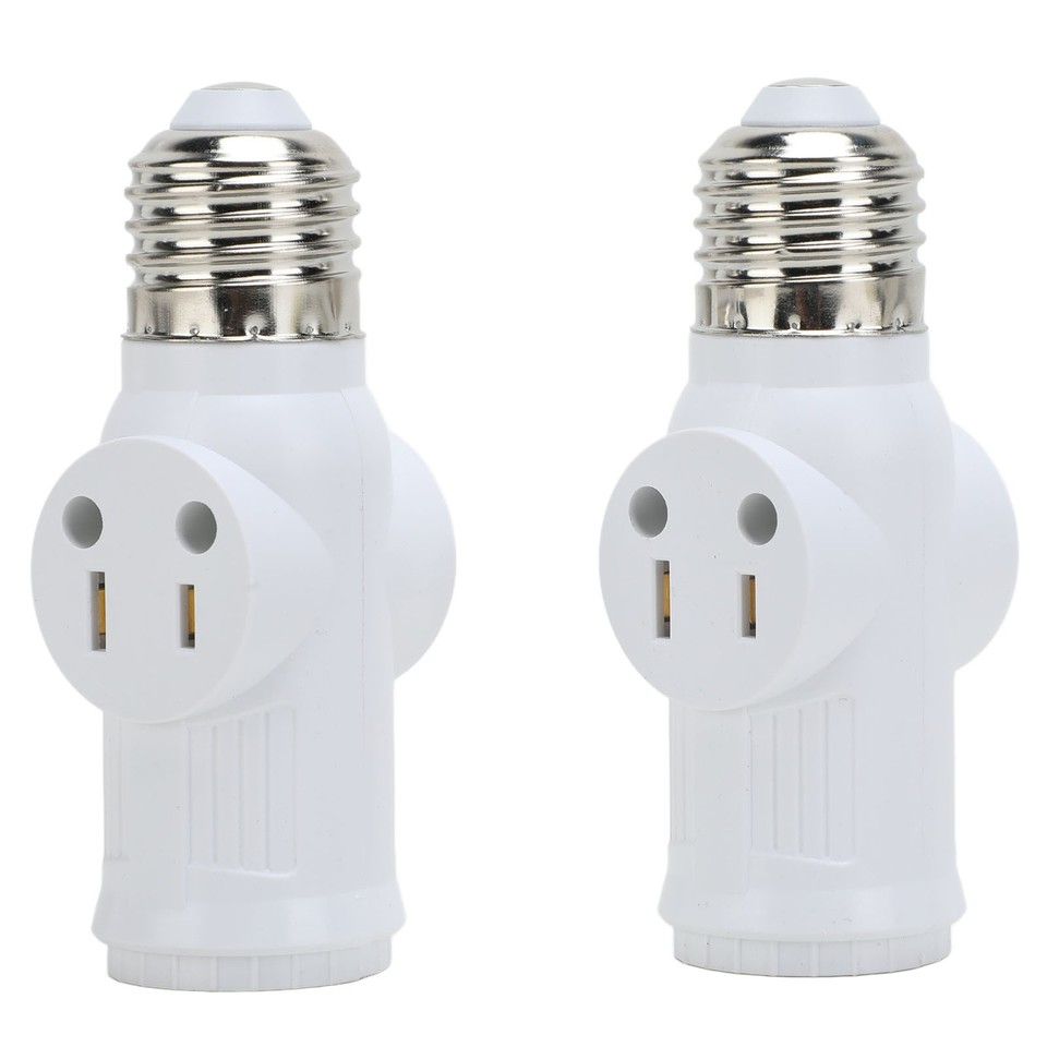 White E26 Light Socket Adapter 2 Pack 3 Prong Outlet Plug for Lighting ...