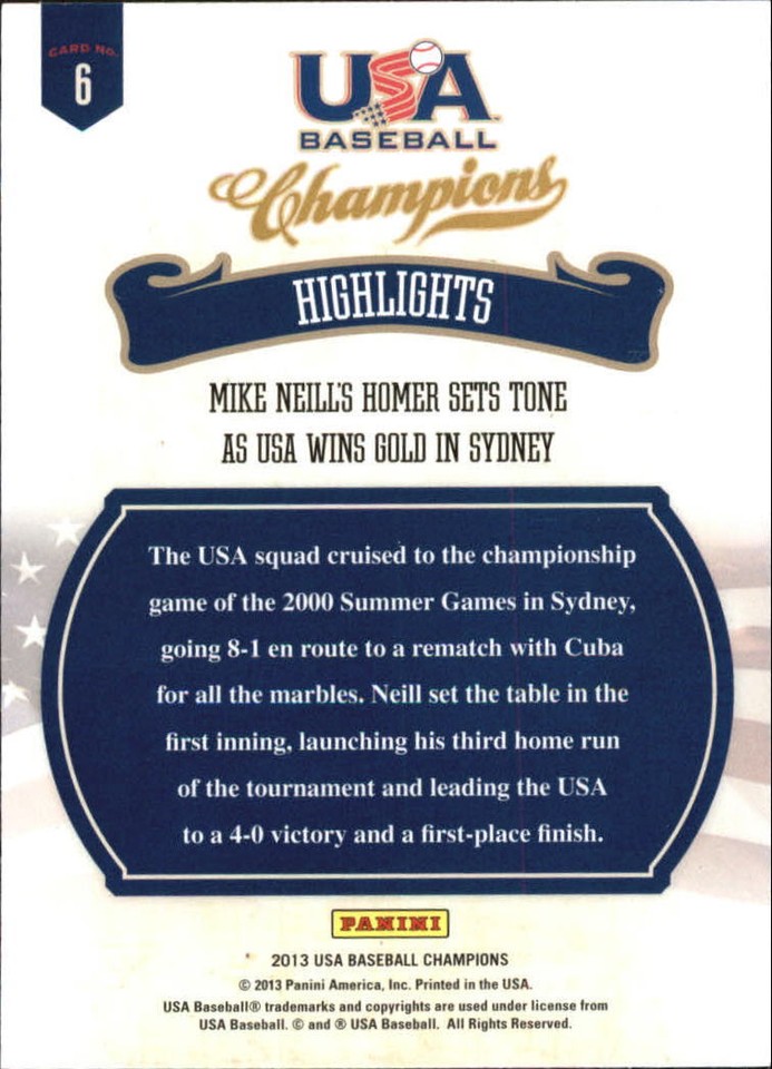 2013 USA Baseball Champions Highlights #6 Mike Neill - NM-MT | eBay