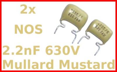 2 Condensateurs MULLARD MUSTARD KT NOS 2.2nF - 630V - 0.0022uF - 2200pF ...