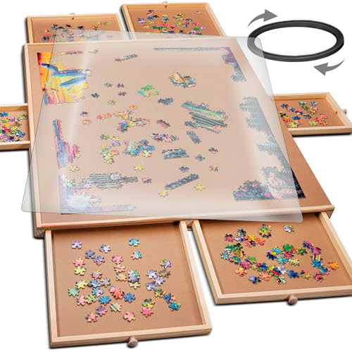 1500 Piece Rotating Puzzle Board with Drawers and Cover - Sturdy Jigsaw ...