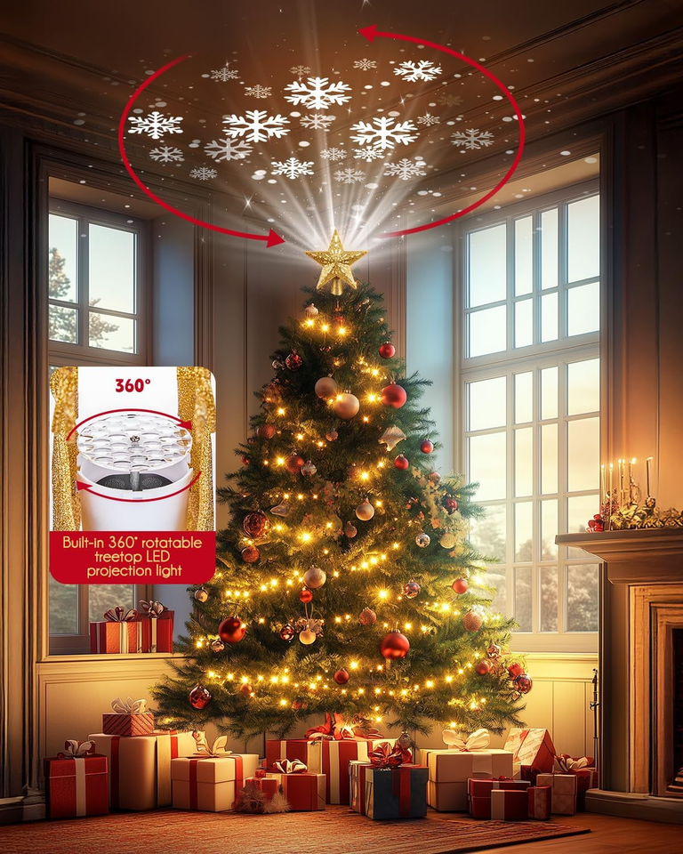 Christmas Star Tree Topper with Built-In Led Snowflake Projector Lights ...