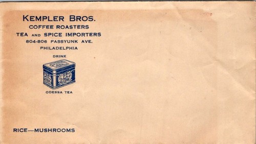 Kempler Bros Coffee Tea Spices Philadelphia 1910s Letterhead Cover ...