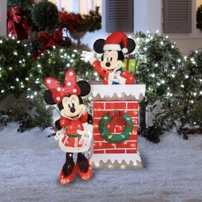 DISNEY'S MICKEY & MINNIE 3.5' LED CHRISTMAS CHIMNEY SCENE Yard ...