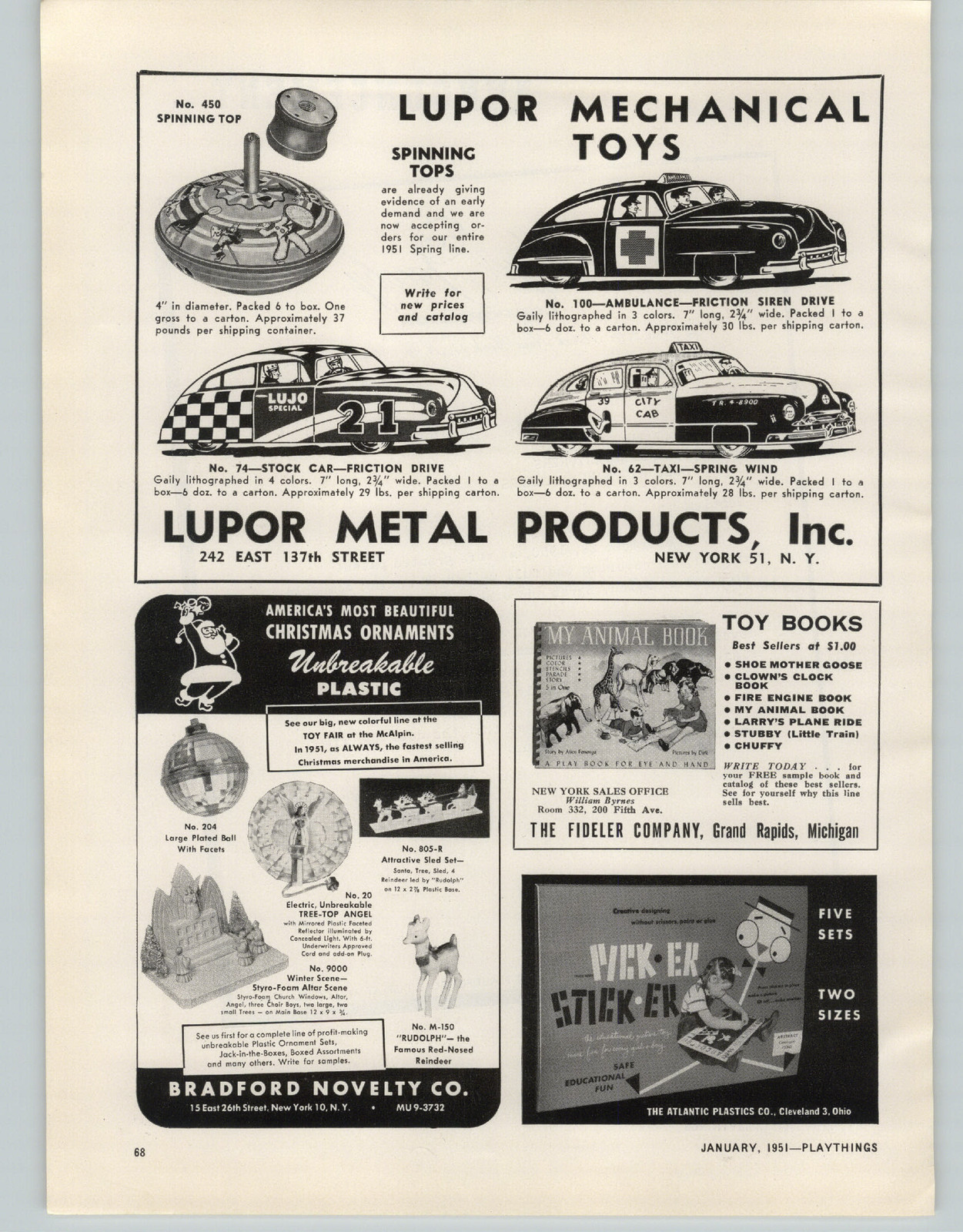 1951 PAPER AD Lupor Metal Mechanical Toys Ambulance City Cab Taxi Lujo ...