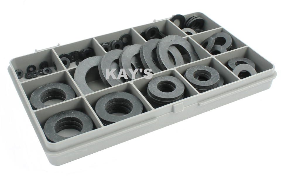 BLACK RUBBER WASHERS FORM A ASSORTED 85 PIECE KIT M3 M4 M5 M6 M8 M10 ...