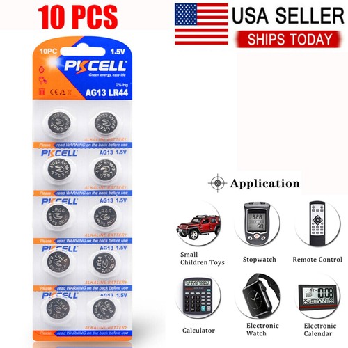 10 PC LR44 AG13 A76 L1154 357 SR44W 1.5V Alkaline Button Cell Battery ...