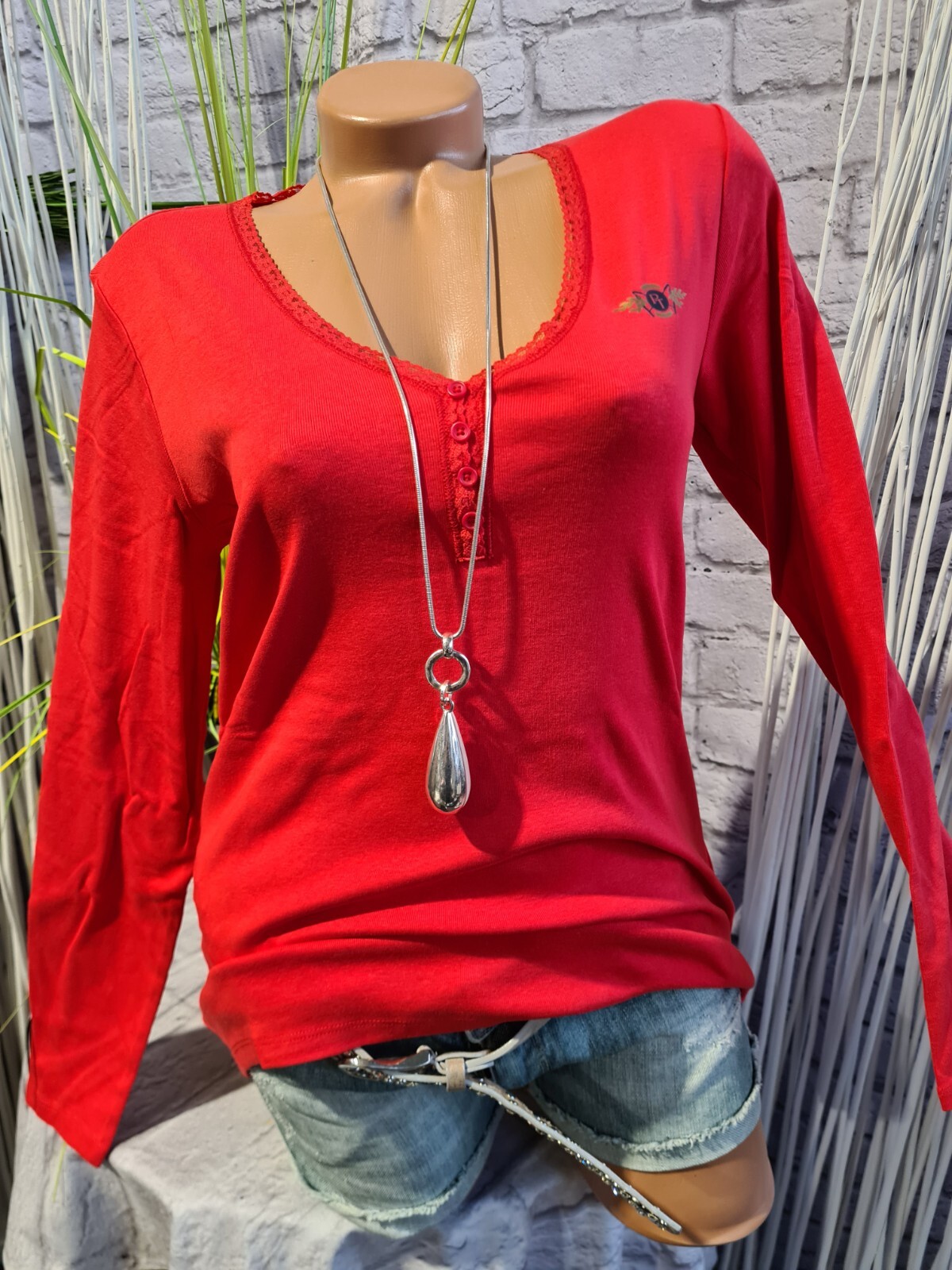 Tom Tailor Shirt Pulli Top Langarm 2 teilig rot weiß (711) NEU | eBay.de
