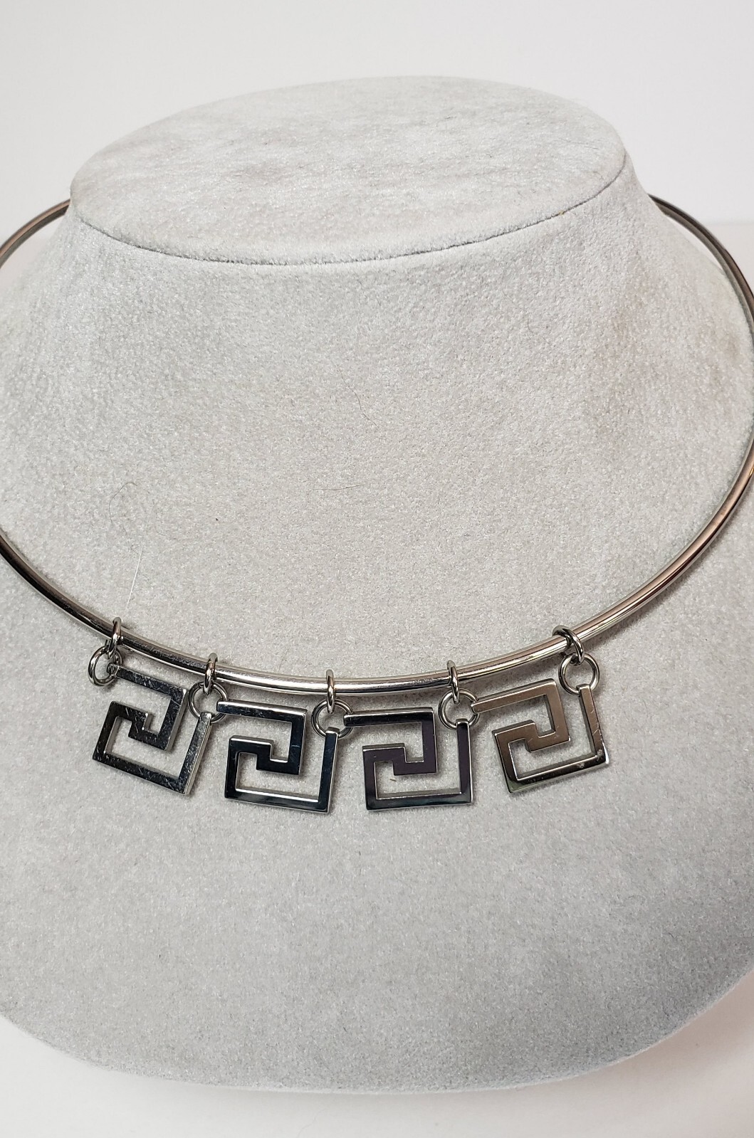 Greek Key Necklace Signed SWATCH Choker Stainless Ste… - Gem