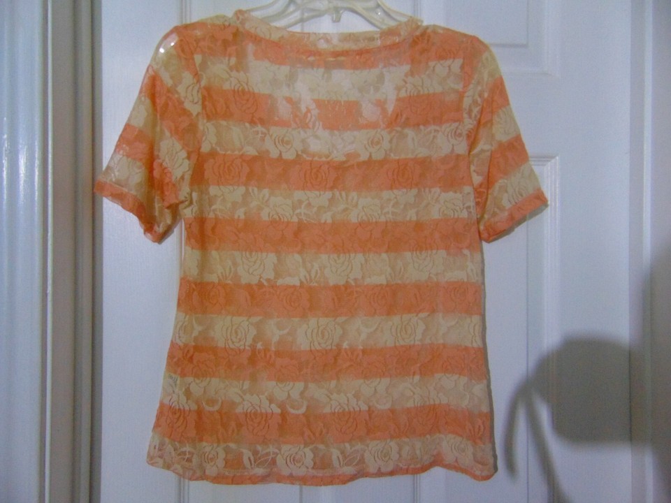 Woman's Floral Peach & Cream sheer Top/shirt Size M By Liberty Love | eBay
