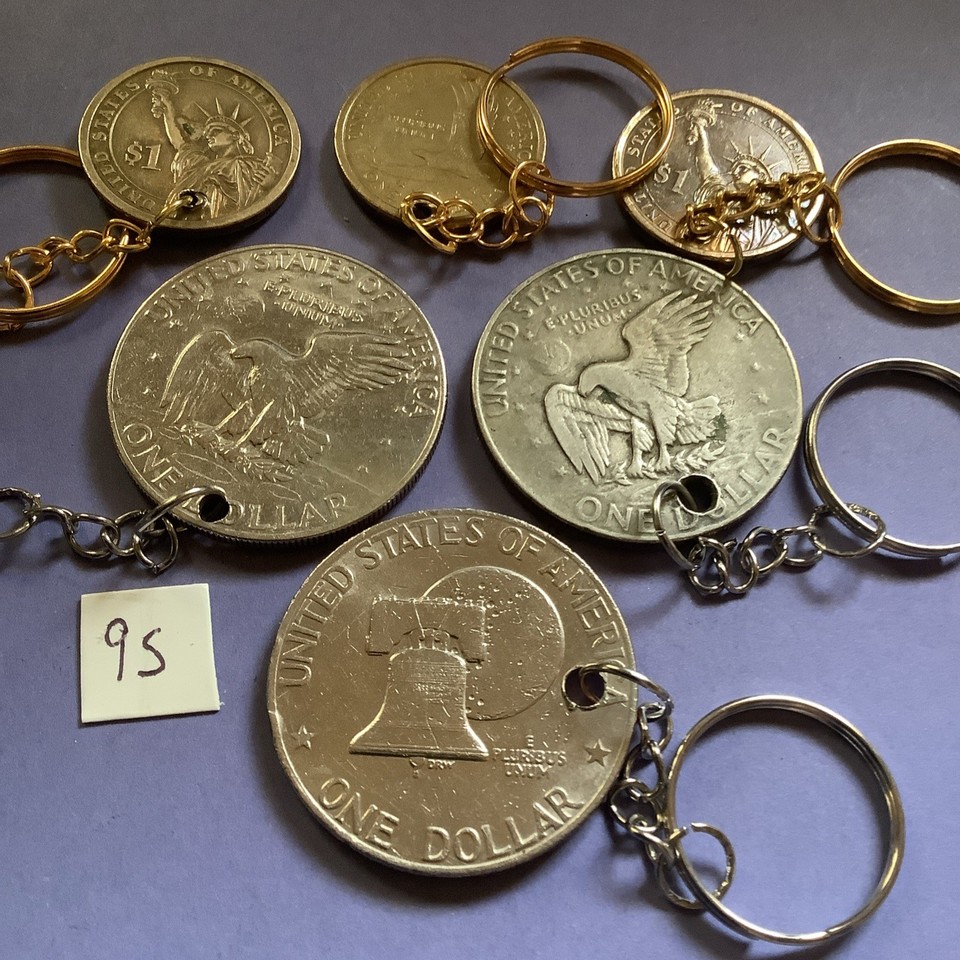 Junk Drawer Lot 6 Holed U.S. Dollar Coins Keychains Set holed Cull Ugly ...