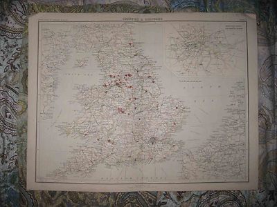 Pre-1900 - Roque England Displayed Antique County Map