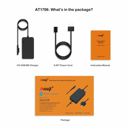 65W Surface Pro 7 Power Supply for Microsoft Surface Pro 7 Power Cord ...