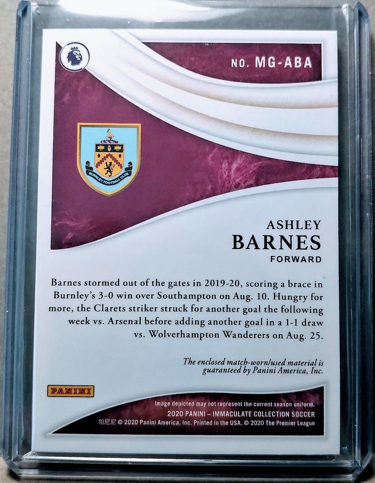 Ashley Barnes - 2020 Panini Immaculate Match-Worn Memorabilia Bronze ...