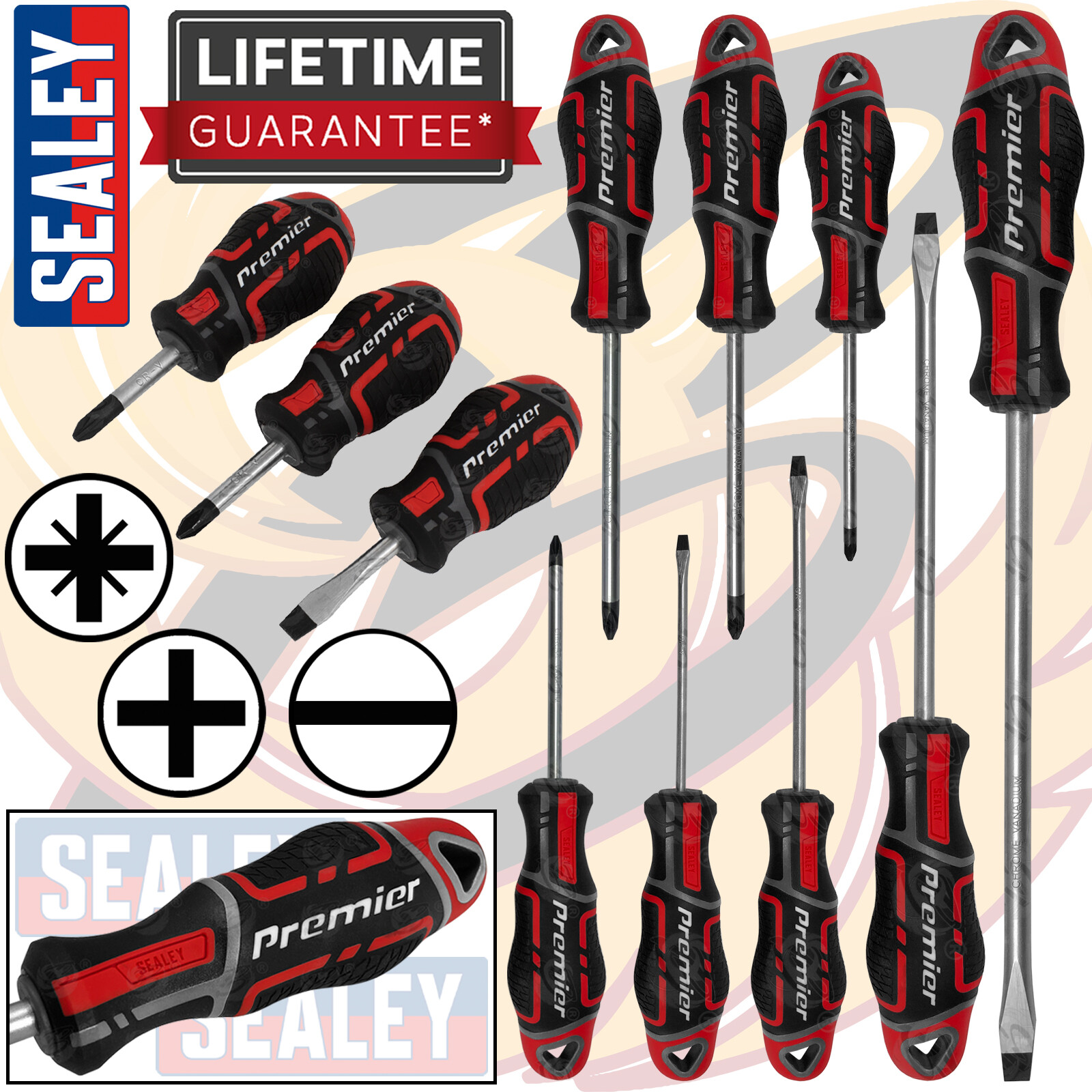 SEALEY MAGNETIC Screwdriver Set Stubby Slotted Straight Phillips PH PZ ...