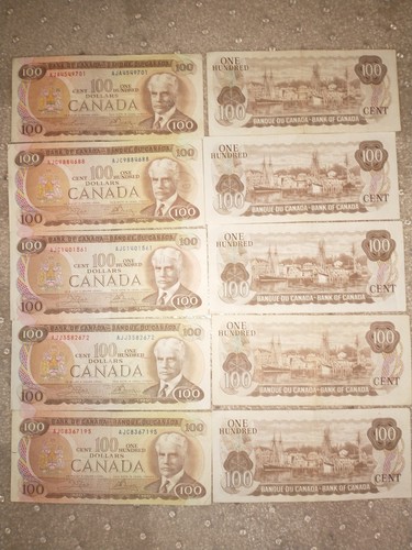 Canada 100 Dollars 1975 ONE BILL FROM IMAGE Old Vintage Canadian ...