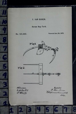 1872 VAN DOREN ADRIAN MICHIGAN EQUESTRIAN HORSE HAY FORK PATENT LITHO ...