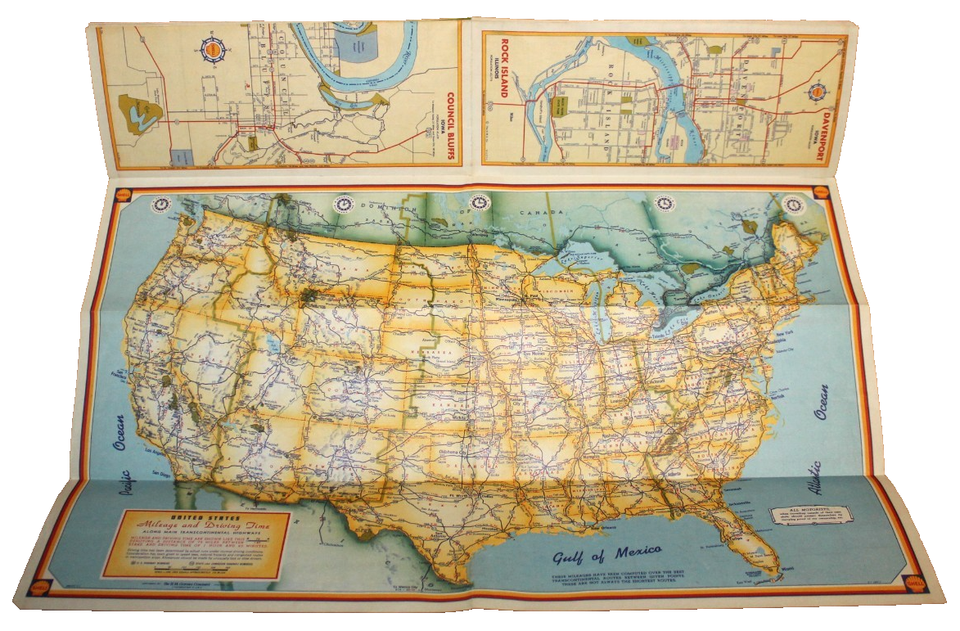 SHELL Oil Road Map IOWA Advertising Map 1941 City Population Census ...