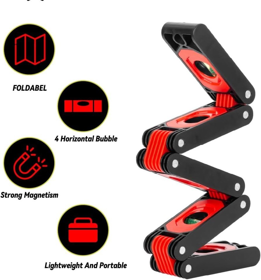 Foldable Multi-Angle Measuring Tool – Magnetic Level Ruler for Red ...