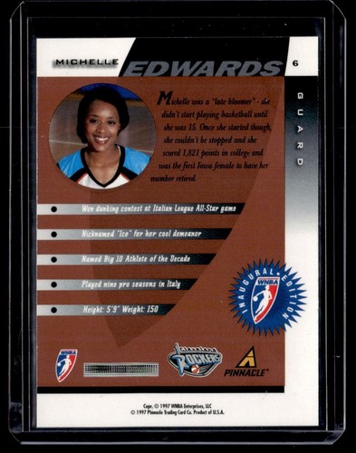 1997 Pinnacle Inside WNBA Court Collection Michelle Edwards #6 B | eBay