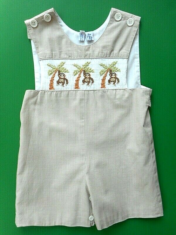 Boys Orient Expressed Smocked Beige Monkeys Zoo Portrait Shortall Sz 1 ...
