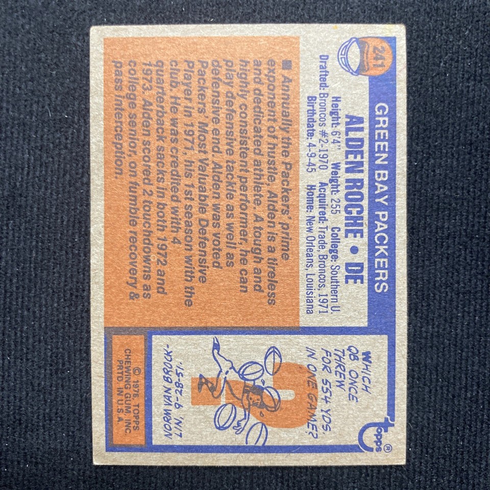 VTG‼ 1976 Topps ALDEN ROCHE #241 Green Bay Packers • EUC‼ • SHIPS 1st ...