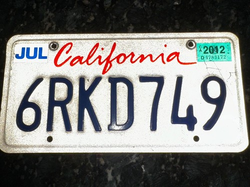 (1) CALIFORNIA White LICENSE PLATE 6RKD749 2012 Tag | eBay