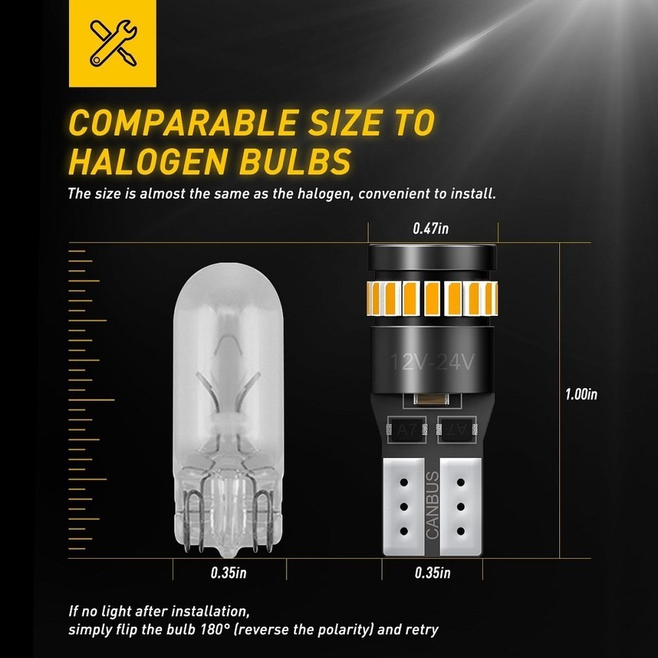 AUXITO 10x T10 194 LED Light Bulbs 168 3014 Amber Super Bright Canbus ...