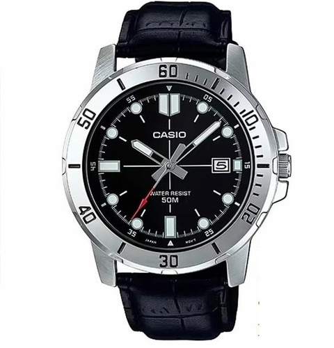 CASIO Analog Fashion Men Watch SILVER Bezels BLACK Background MTP-V001L ...