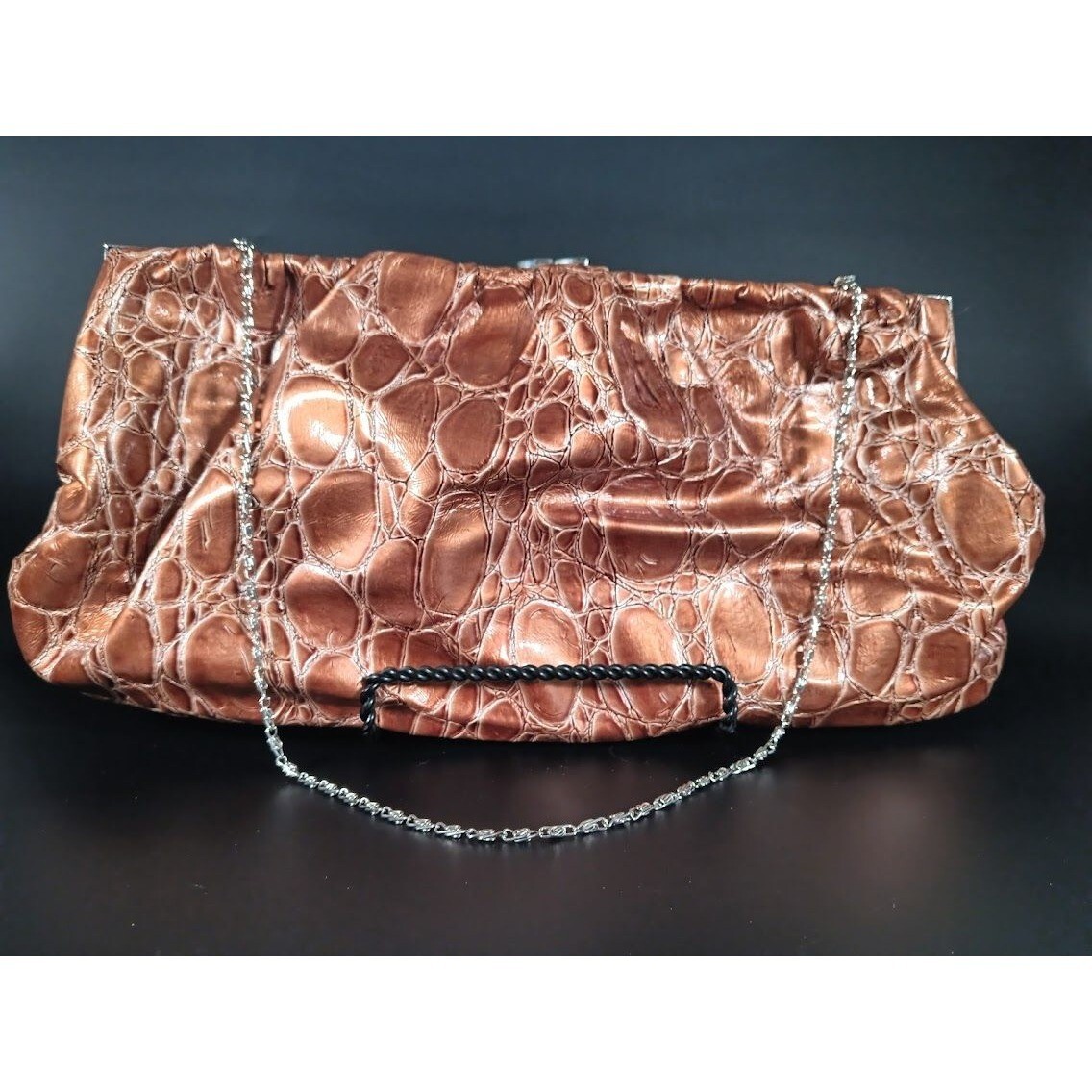 Faux Alligator Skin Copper Color Frame Handbag w/ Str… - Gem
