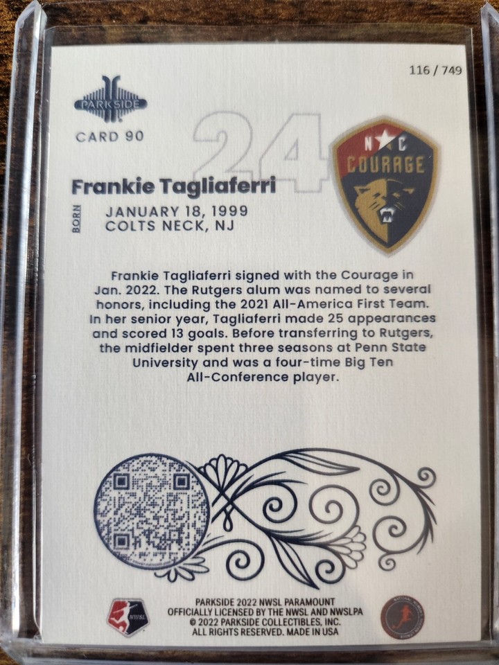 2022 NWSL Parkside Paramount Frankie Tagliaferri Rookie RC 116/749 #90 ...
