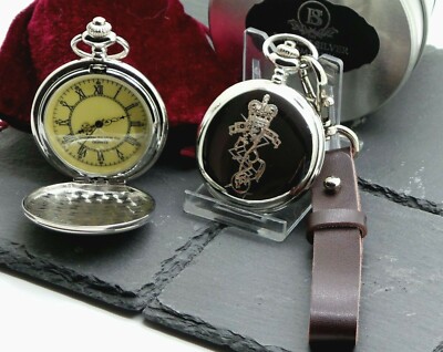 REME SILVER POCKET WATCH LEATHER STRAP Engraved Personalised Army ...