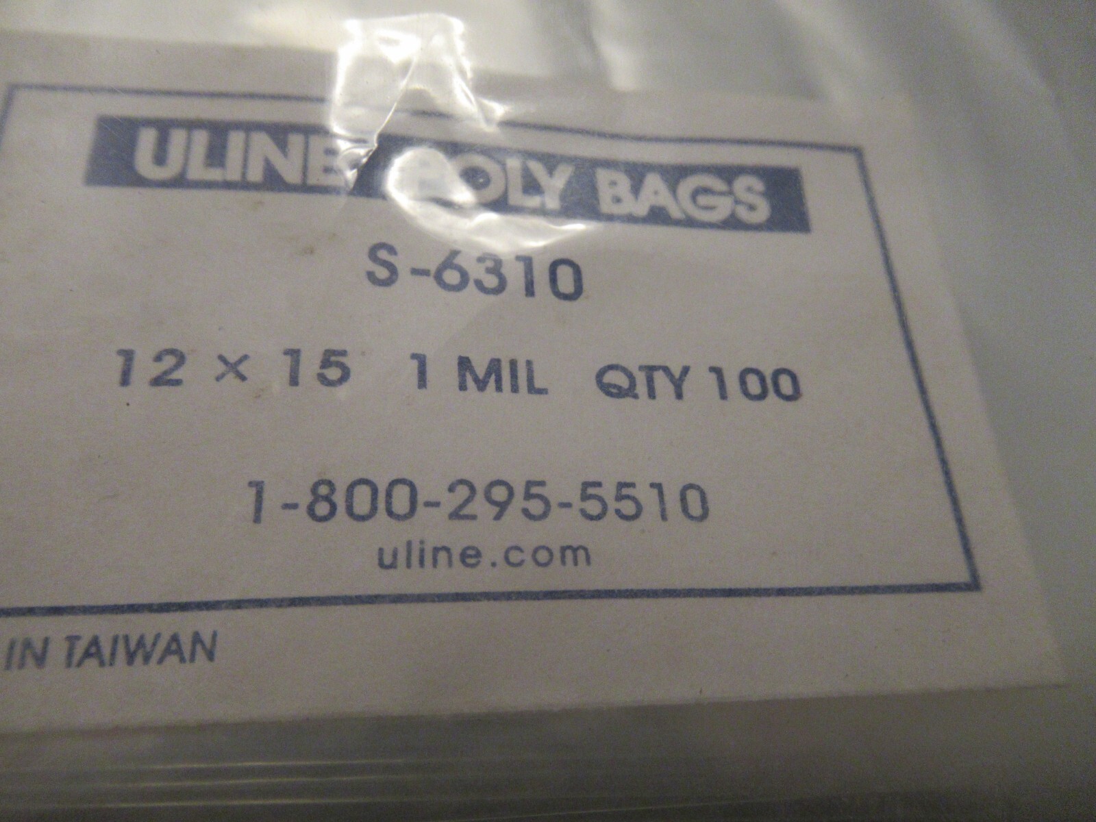 ULINE 100 Poly Bags S-6310 12 x 15 Poly Bags flat packing plastic open ...